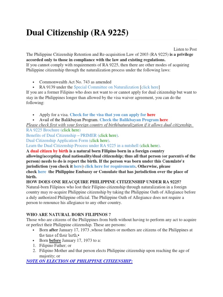Dual Citizenship | PDF | Birth Certificate | Naturalization