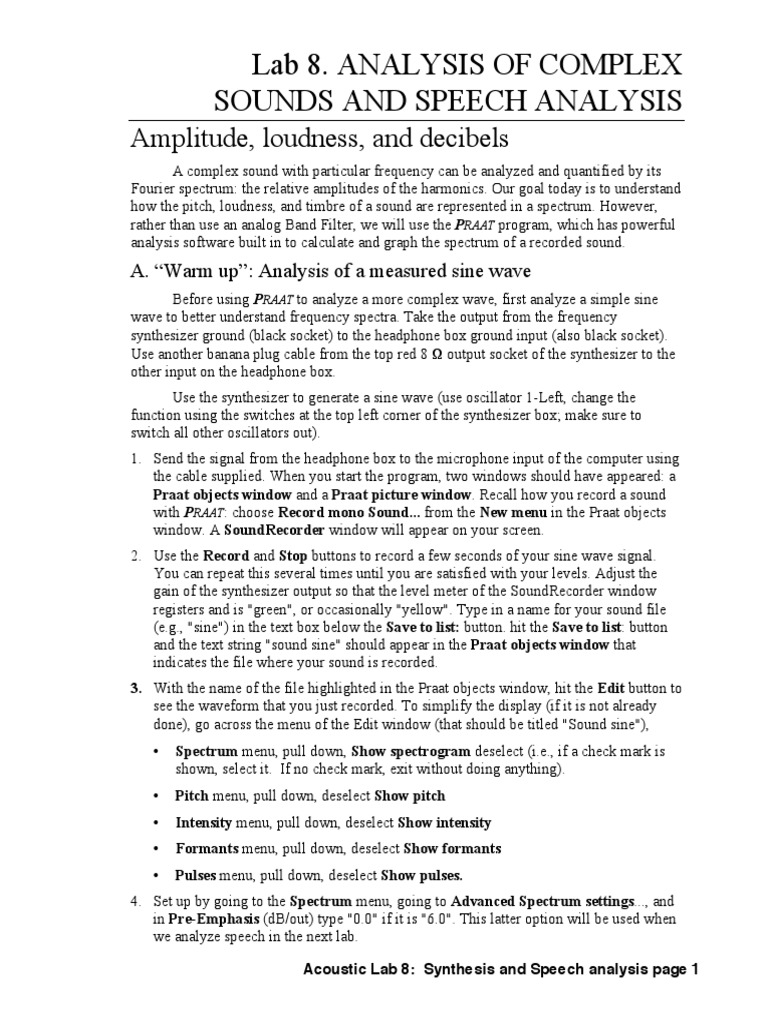 Lab Analysis of Speech Sounds | PDF | Spectral Density | Synthesizer