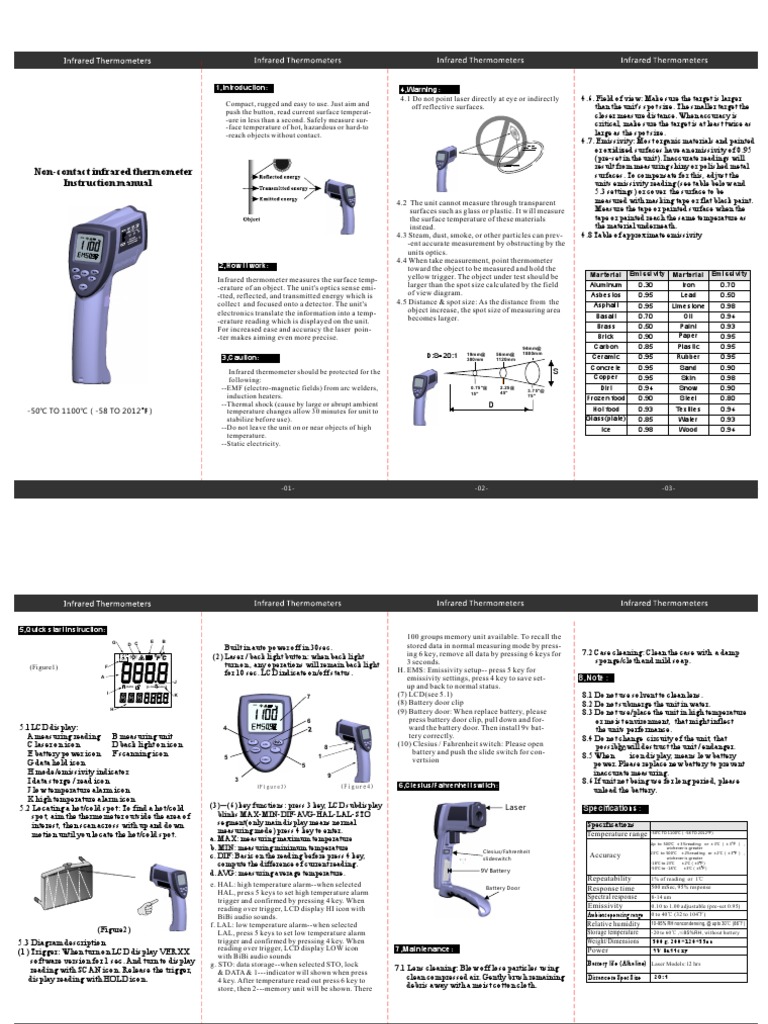 Non-contact infrared thermometer quick start guide | PDF | Applied And Interdisciplinary Physics ...