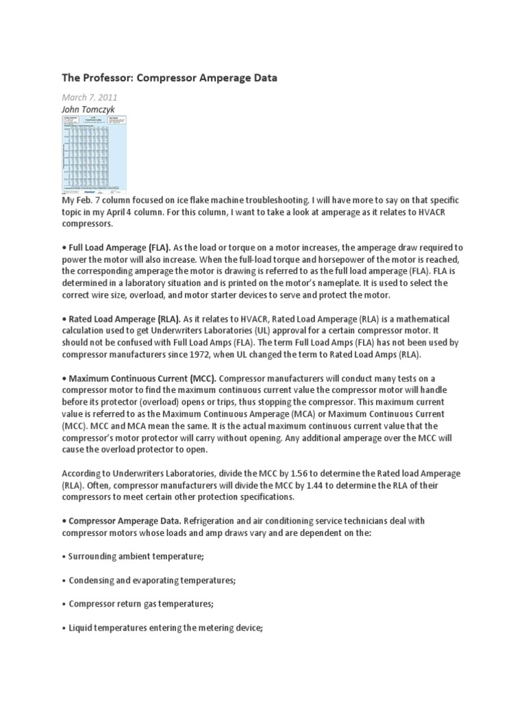 Compressor Amperage Curve - The Professor | PDF | Evaporation | Air ...
