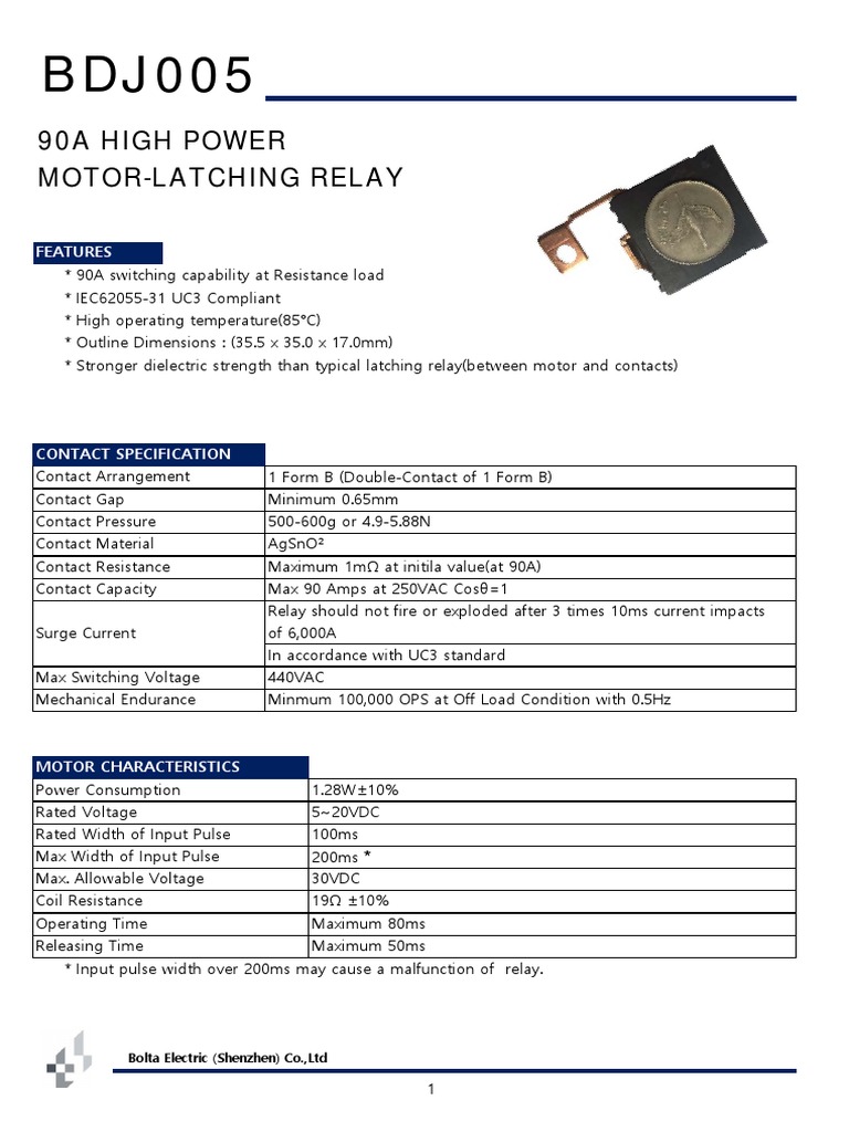 Bdj005-90a-005 (k02) - Dual Relay Specification | PDF | Relay | Engineering