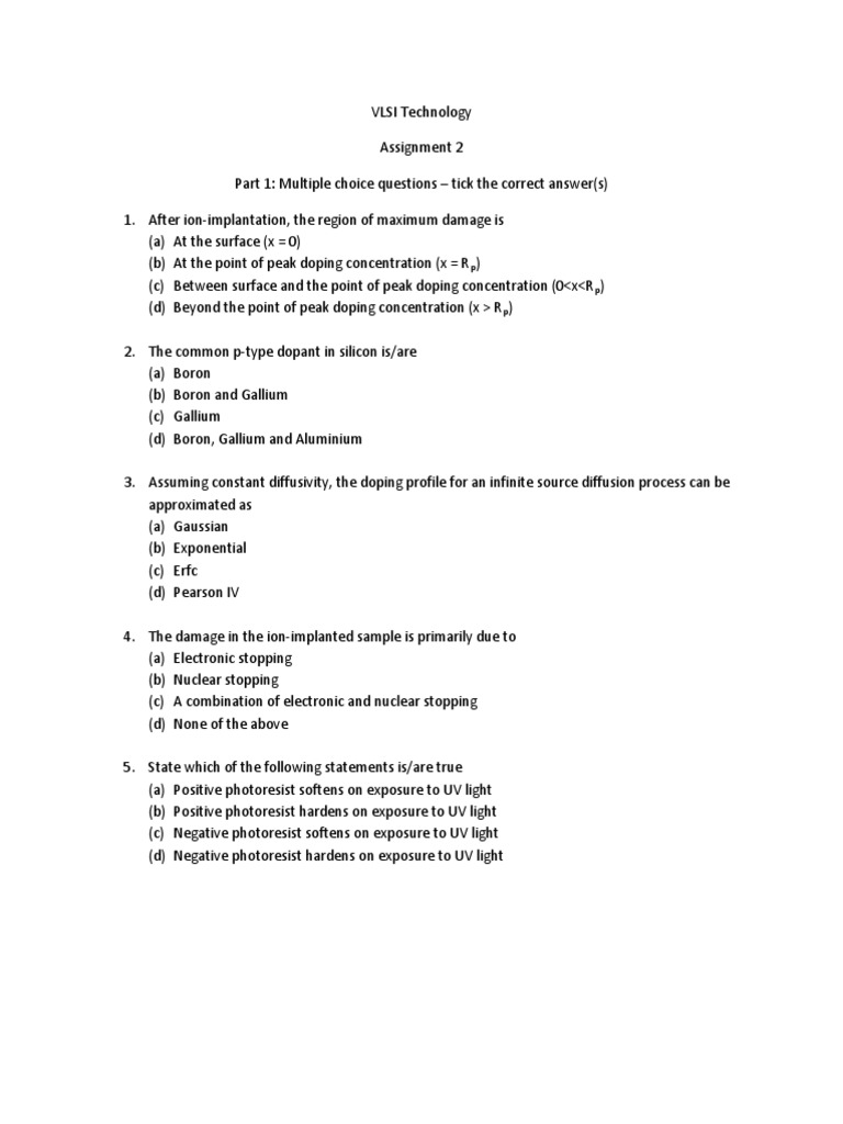 Assignment 2-VLSI TECH | PDF | Doping (Semiconductor) | Boron
