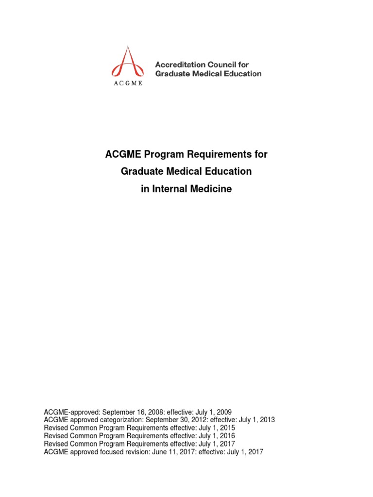 Internal Medicine ACGME Program Requirements 2017-07-01 | PDF | Residency (Medicine) | Internal ...