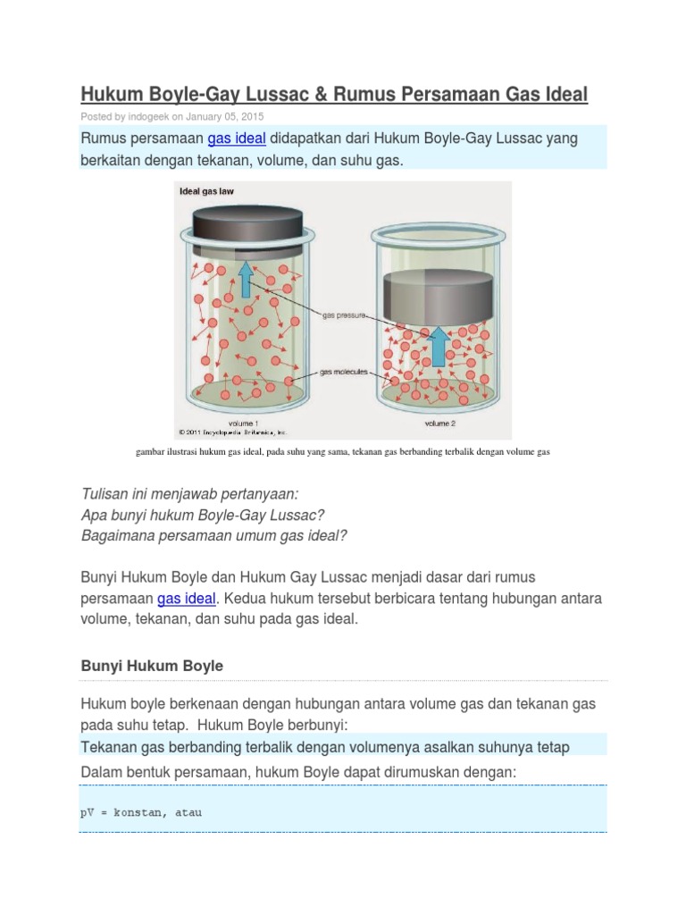 Hukum Boyle-Gay Lussac dan Rumus Gas Ideal | PDF