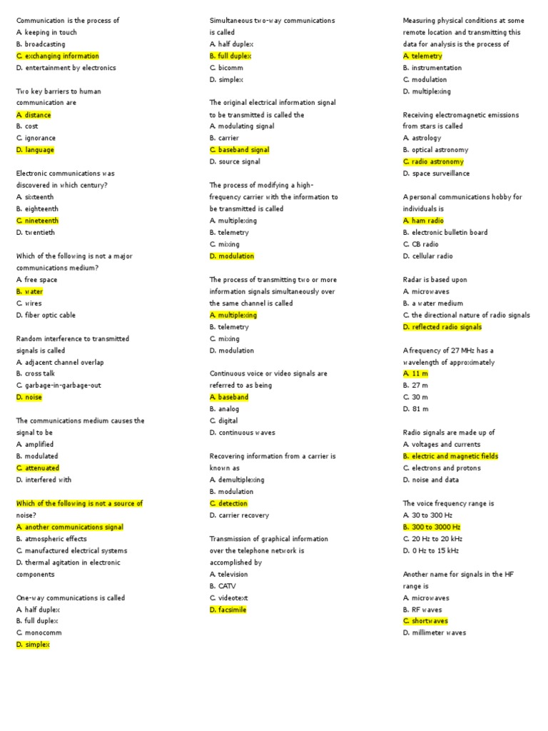 Frenzel Exam Sheet (Key To Correction) | PDF | Detector (Radio) | Frequency Modulation