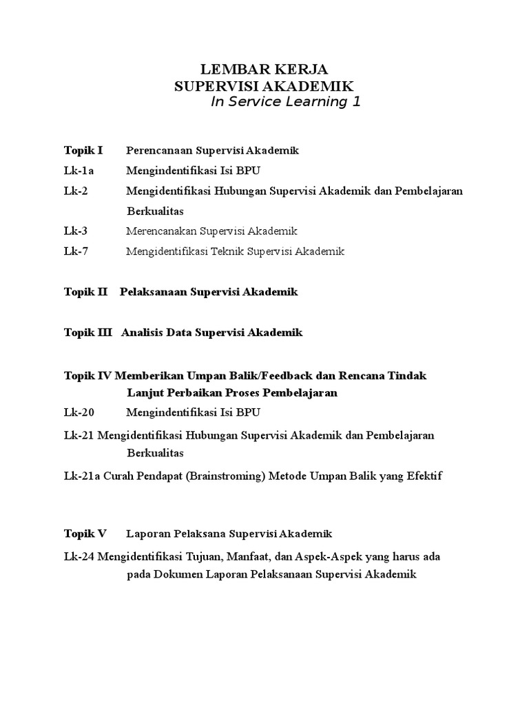 Lembar Kerja Supervisi Akademik | PDF