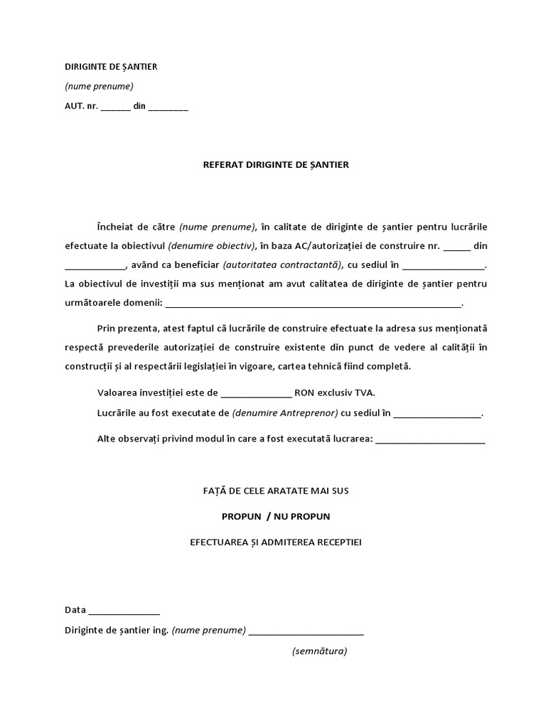 Referatul Dirigintelui de Santier