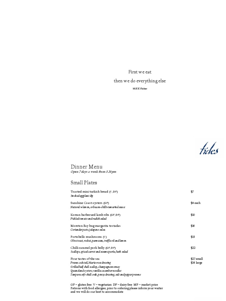 Tides Menu | PDF | Salad | Western Cuisine