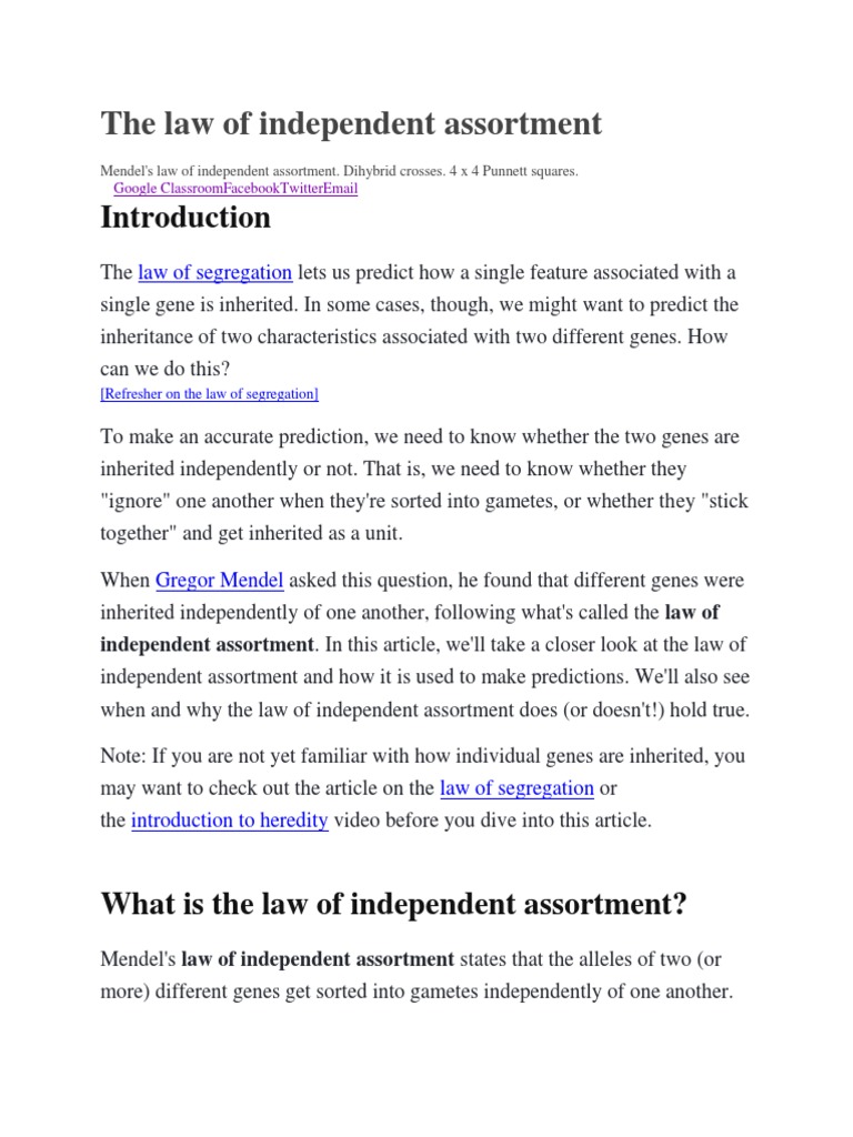 Law Of Segregation Vs Law Of Independent Assortment