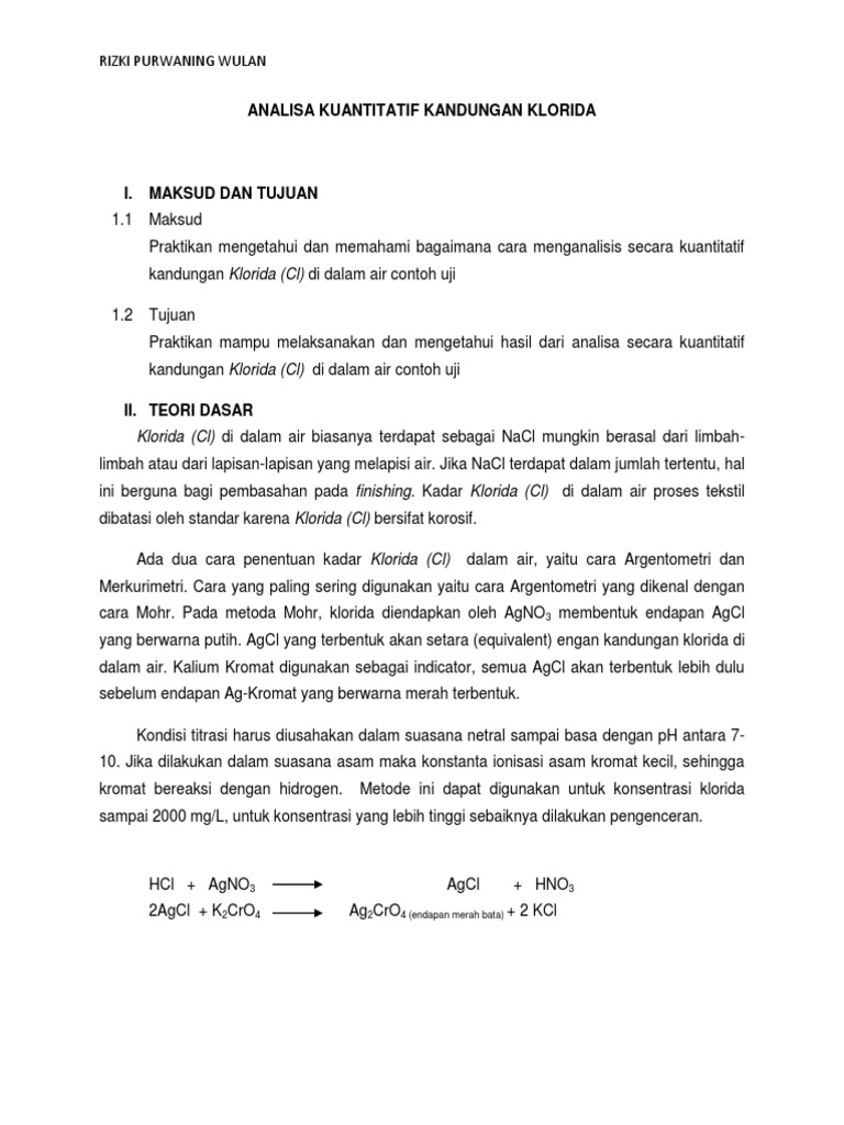Analisa Kuantitatif Kandungan Klorida PDF | PDF