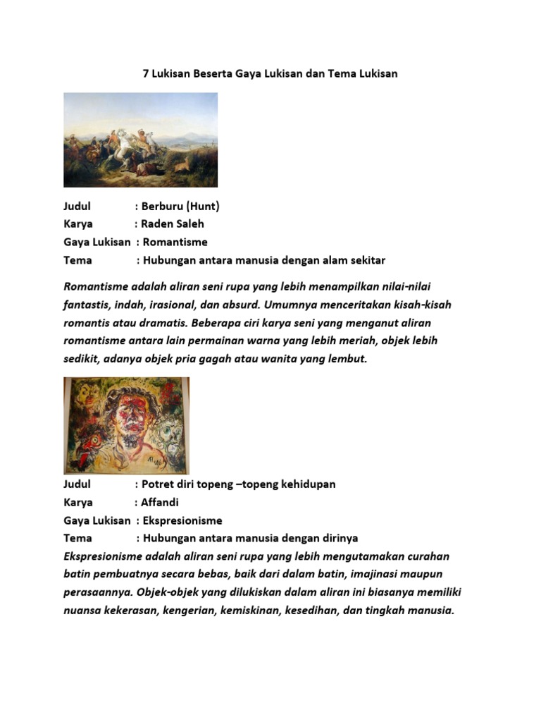 7 Lukisan Beserta Gaya Lukisan Dan Tema Lukisan | PDF