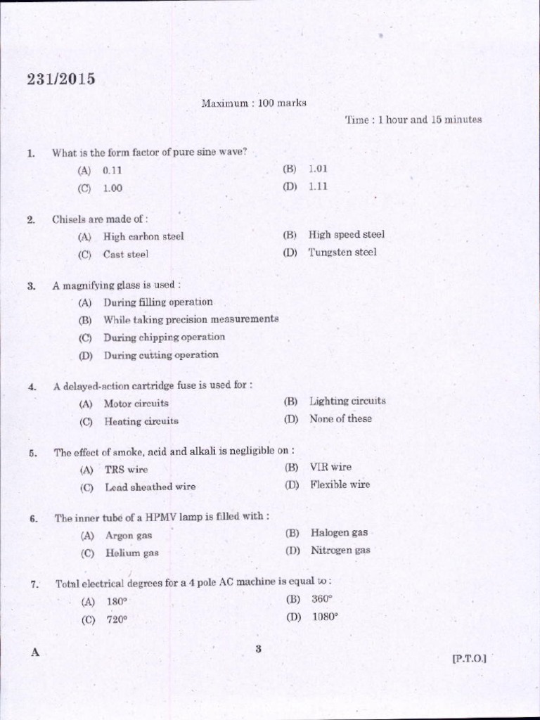 MCQ For Electrician Exam | PDF