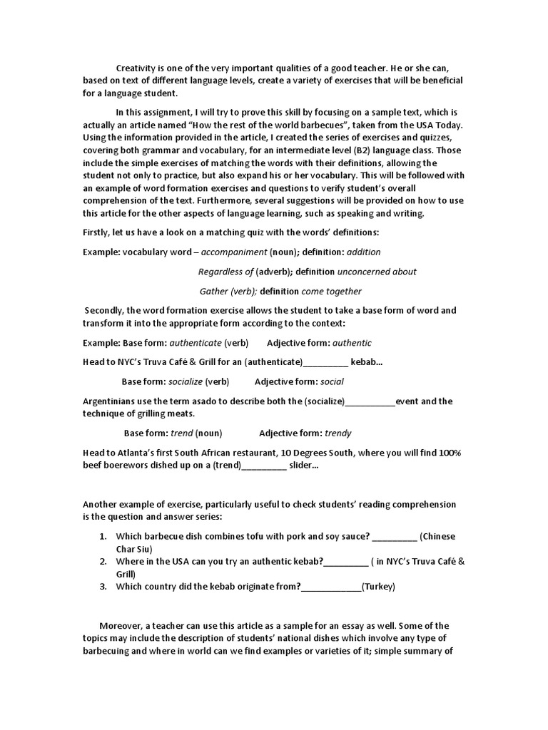Assignment 2 | PDF | Barbecue | Verb