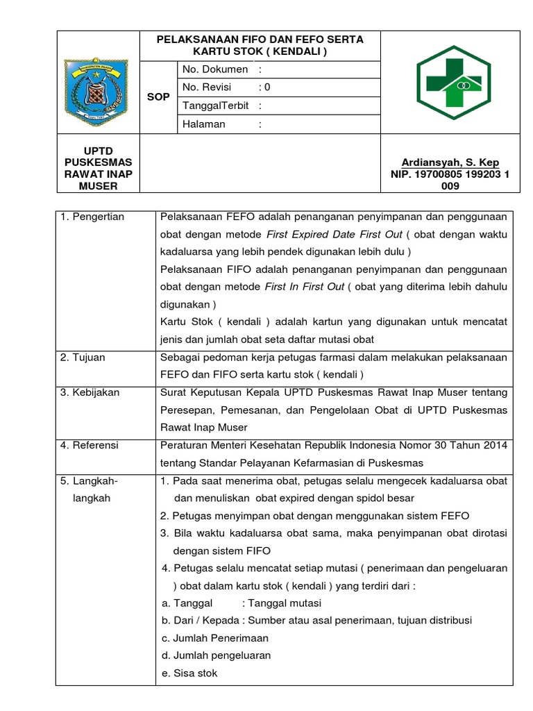 SOP Pelaksanaan FIFO dan FEFO Obat | PDF