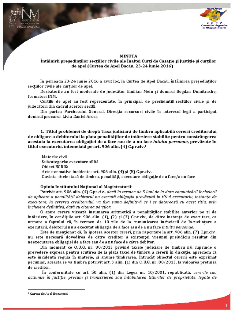 Minuta Intalnire Presedinti Sectii Civile Bacau Iunie 2016