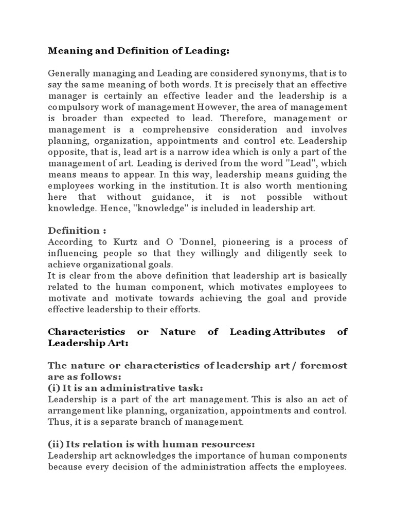 Meaning and Definition of Leading With Examples | PDF | Leadership ...