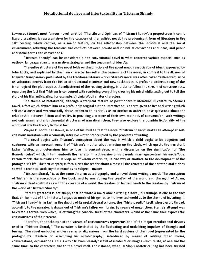 Metafictional Devices and Intertextuality in Tristram Shandy | PDF ...