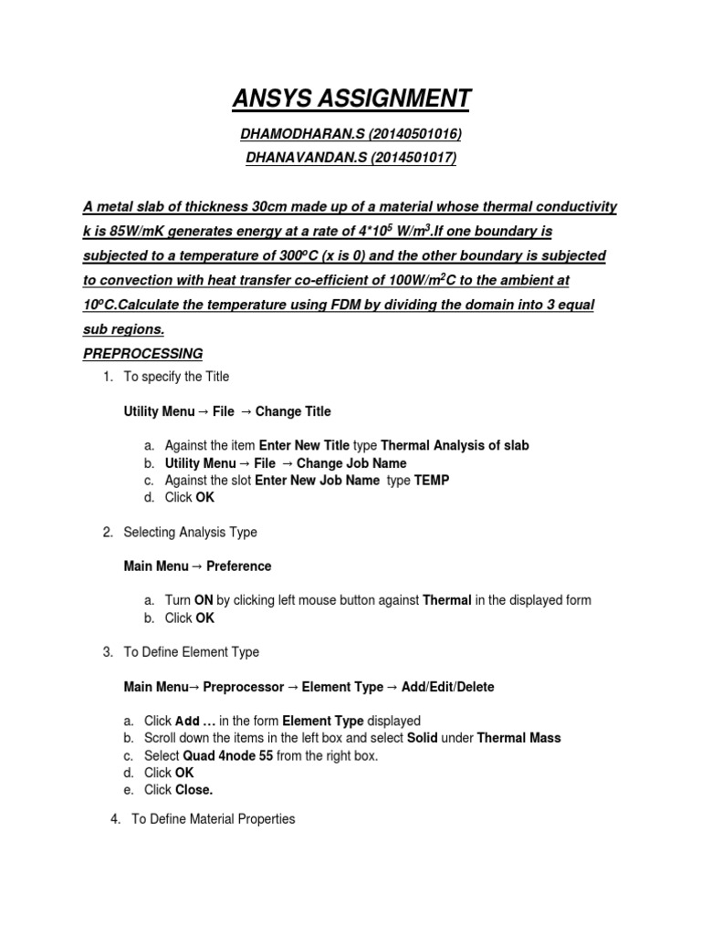 Ansys Assignment: Utility Menu | PDF | Heat Transfer | Continuum Mechanics