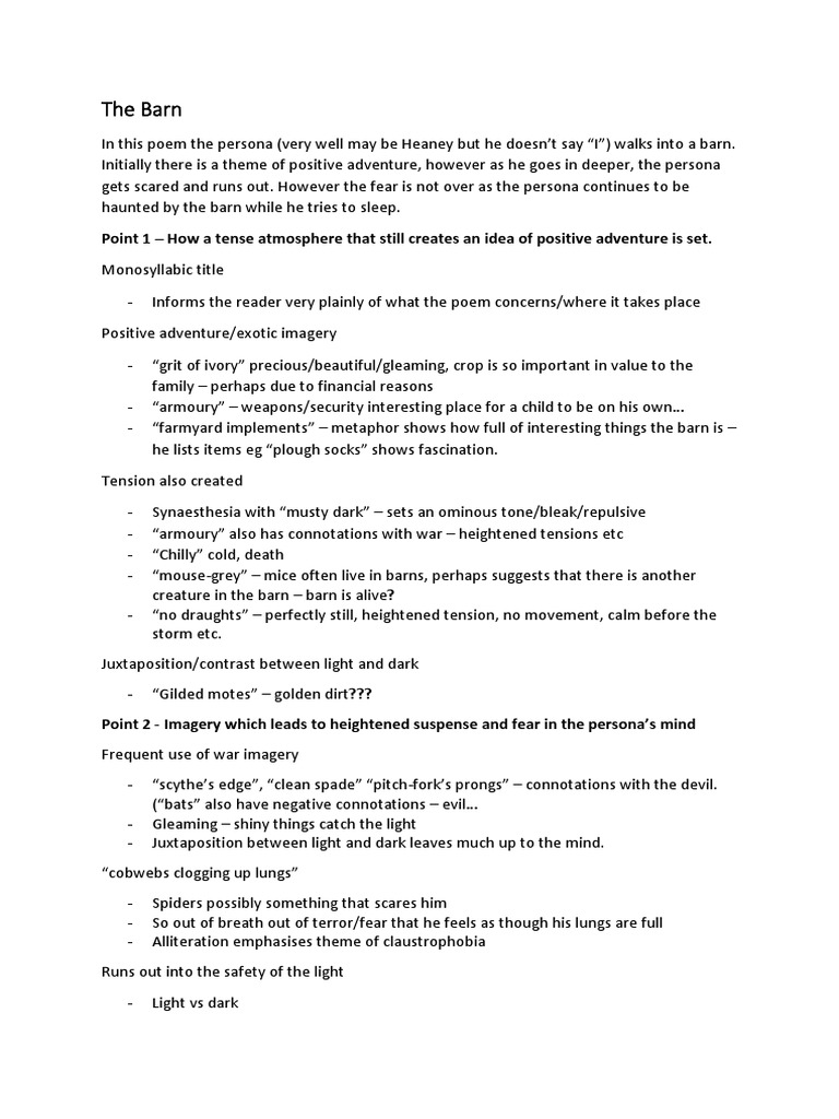 Heaney's "The Barn": Fear and Adventure | PDF | Poetry