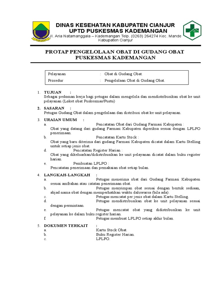 Protap Pengelolaan Obat Di Gudang Obat | PDF