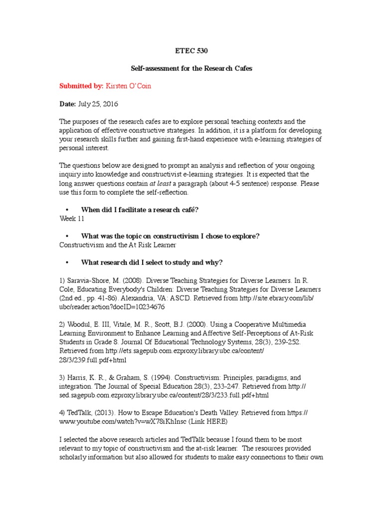 Etec 530 Self-Reflection Research Cafe | PDF | Constructivism (Philosophy Of Education ...