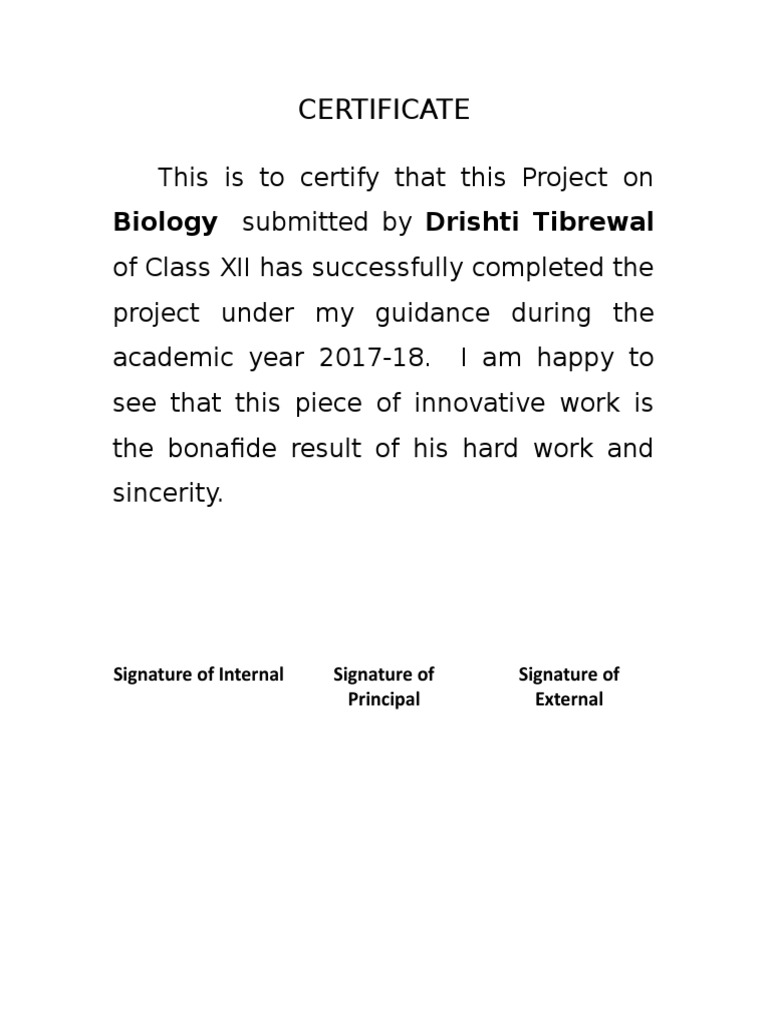 Certificate: Biology Submitted by Drishti Tibrewal | PDF