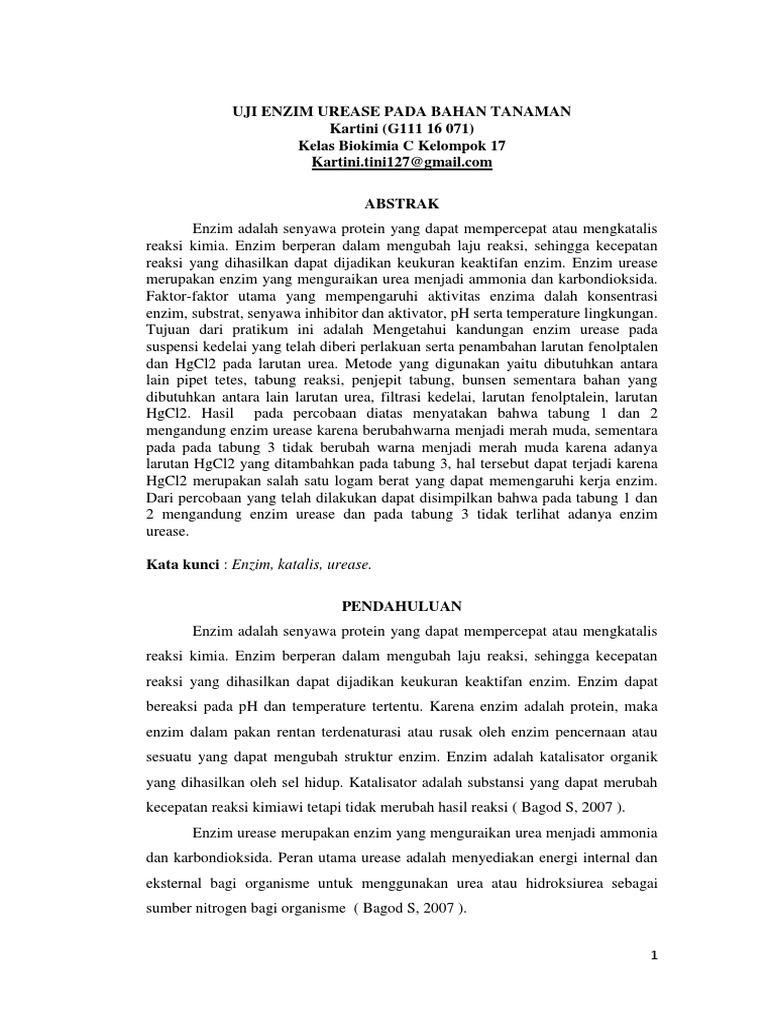 Laporan Enzim Urease | PDF