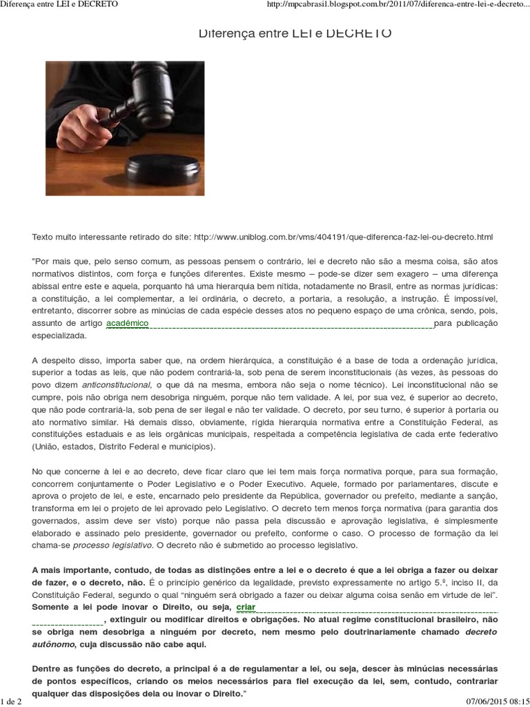 Diferença entre Lei e Decreto | PDF | Lei Estatutária | Federação