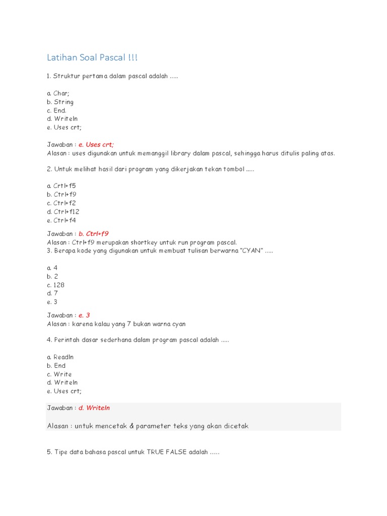 Latihan Soal Pascal | PDF