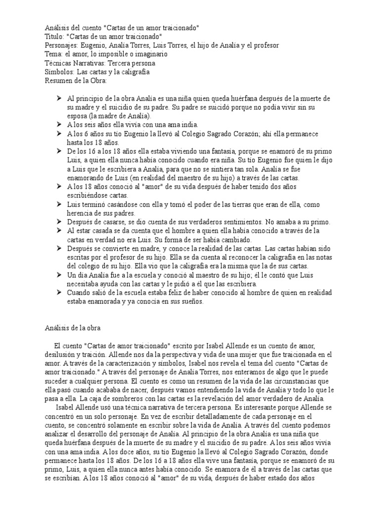 Apuntes de Cartas de Un Amor Traicionero de Isabel Allende | PDF ...