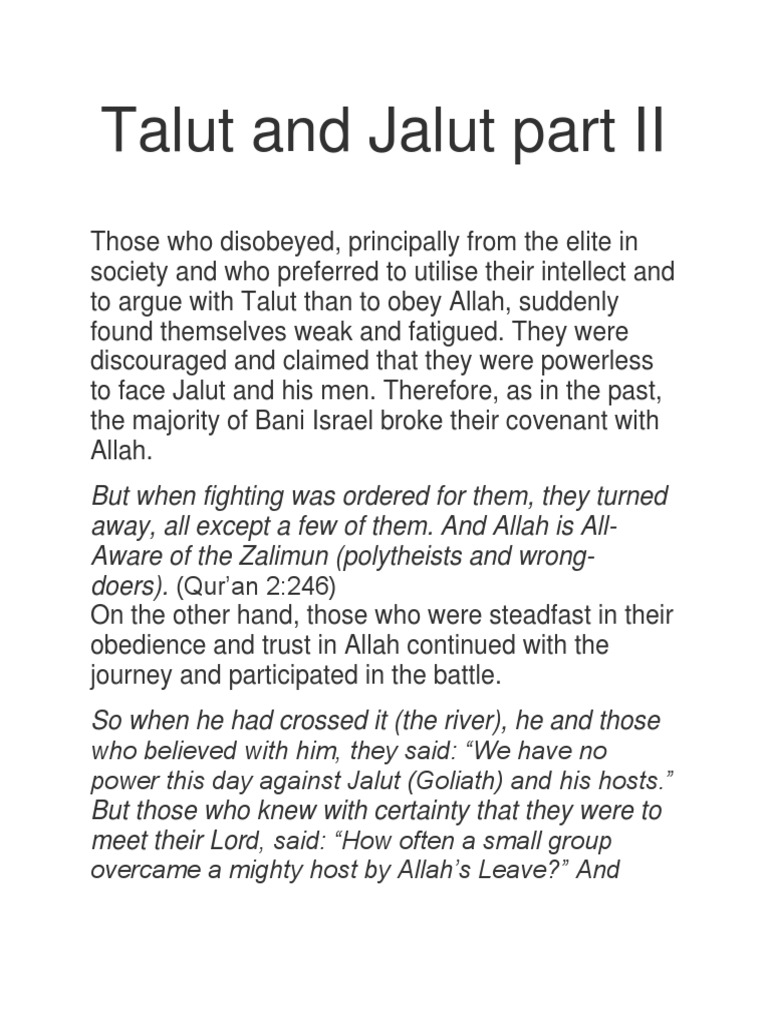 talut and jalut part ii | Goliath | David
