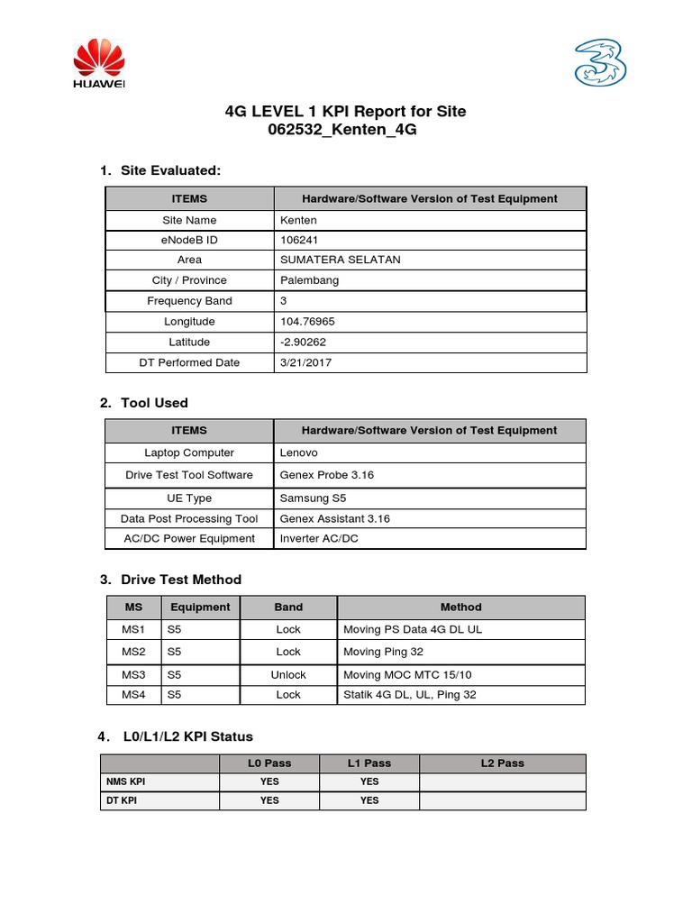 4G LEVEL 1 KPI Report For Site 062532 | PDF | Lte (Telecommunication) | 4 G