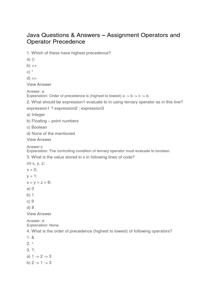 Assignment Operators and Operator Precedence | PDF | C (Programming ...