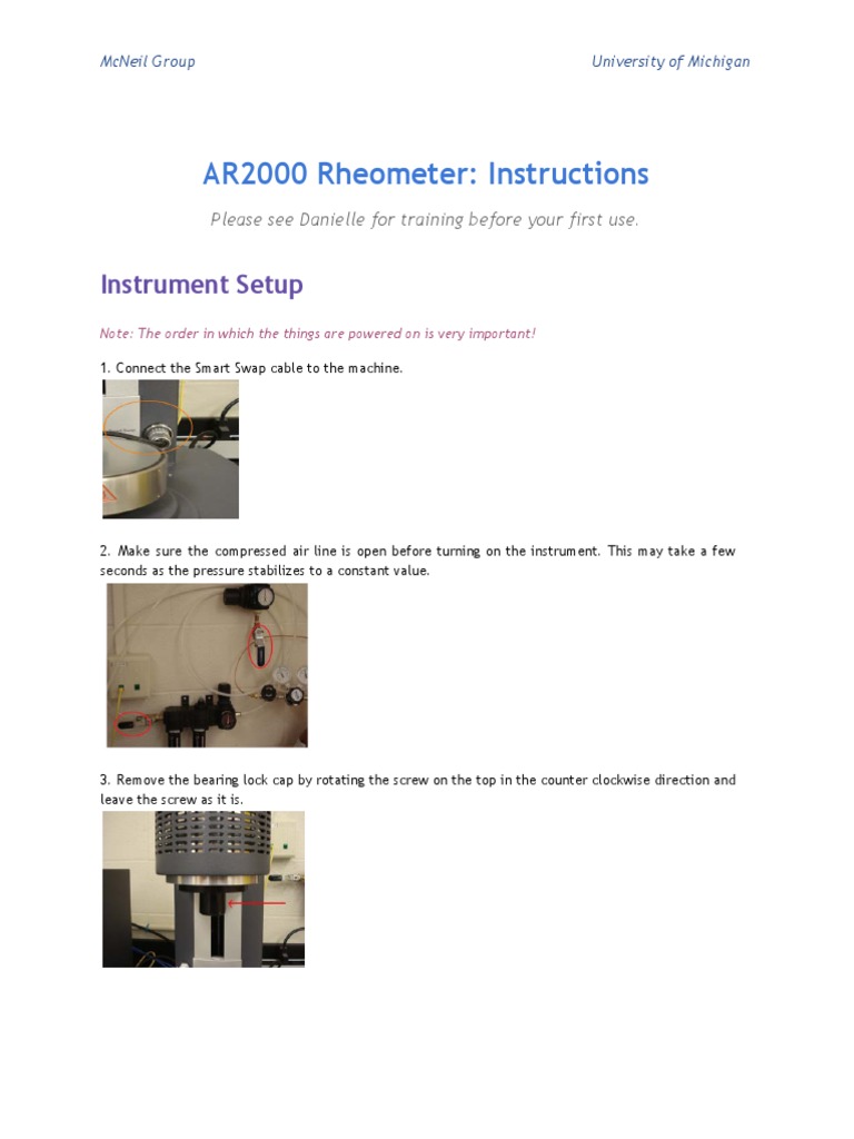 AR2000 Rheometer Setup & Operation Guide | PDF | Viscoelasticity | Switch