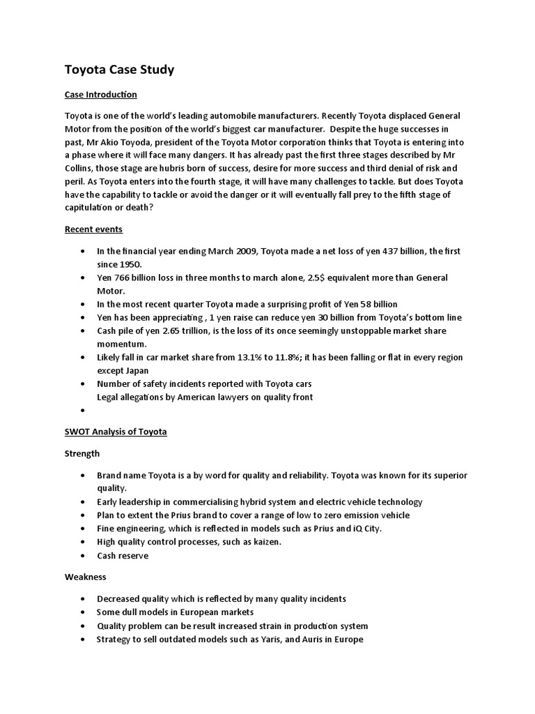 Toyota Case Study | PDF | Toyota | Electric Vehicle