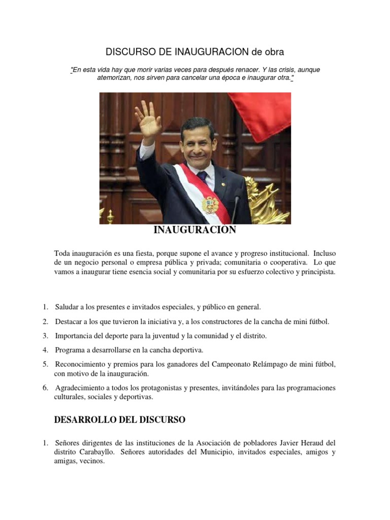 Discurso de Inauguracion de Obra | PDF