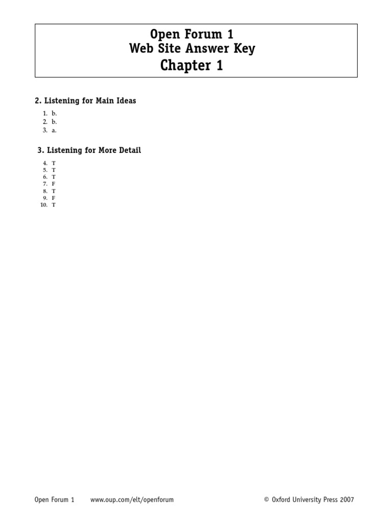 Open Forum 1 Web Site Answer Key: 2. Listening For Main Ideas | PDF ...