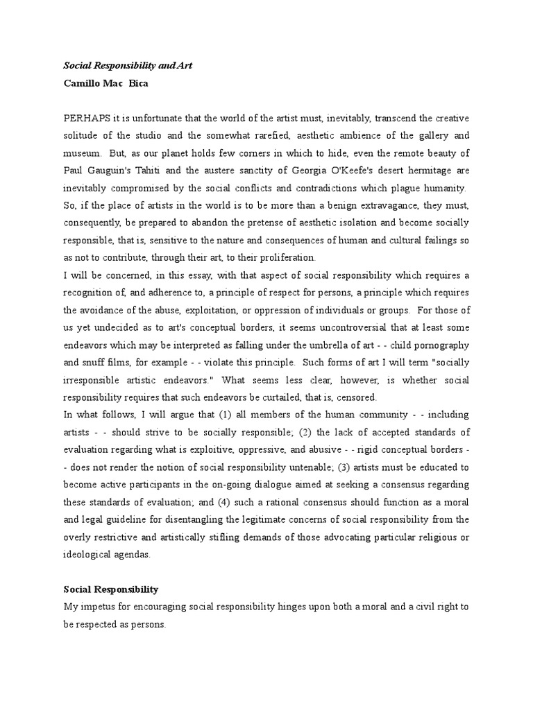 Social Responsibility and Art | PDF | Morality | Immanuel Kant