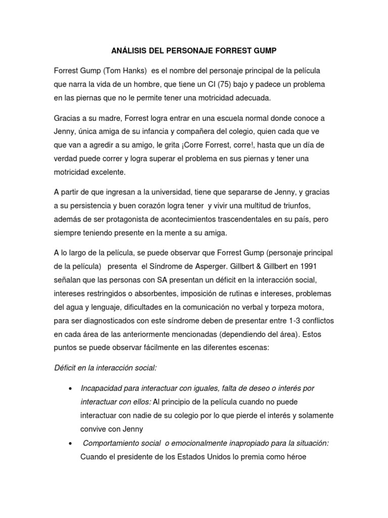 Análisis Psicológico Del Personaje Forrest Gump | PDF | Síndrome de ...