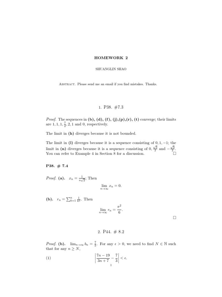 2015SpringMath500homework2 PDF | Download Free PDF | Sequence | Analysis