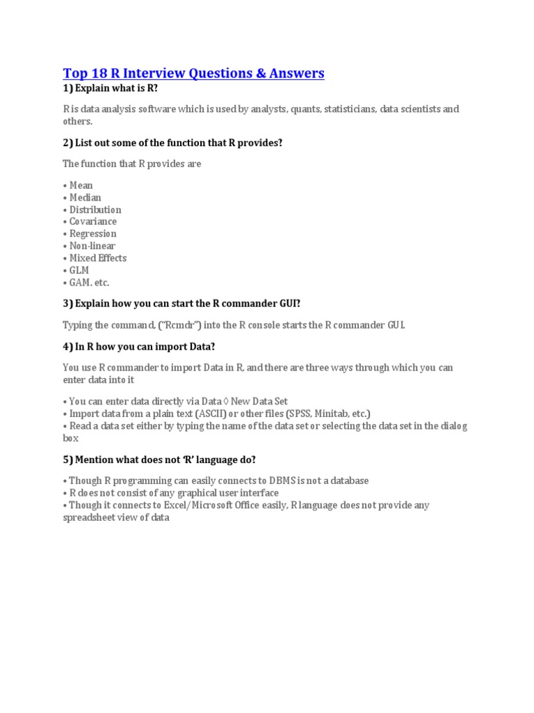 Top 18 R Interview Questions | PDF | R (Programming Language) | Matrix ...