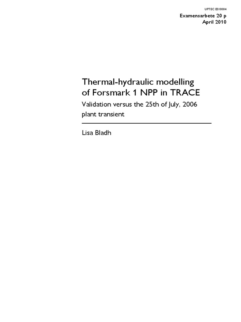 Thermal-Hydraulic Modelling of Forsmark 1 NPP in TRACE - 2006 | PDF ...