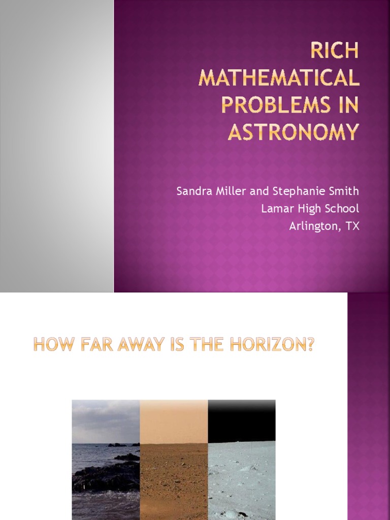Rich Mathematical Problems in Astronomy | PDF | Orbit | Horizon