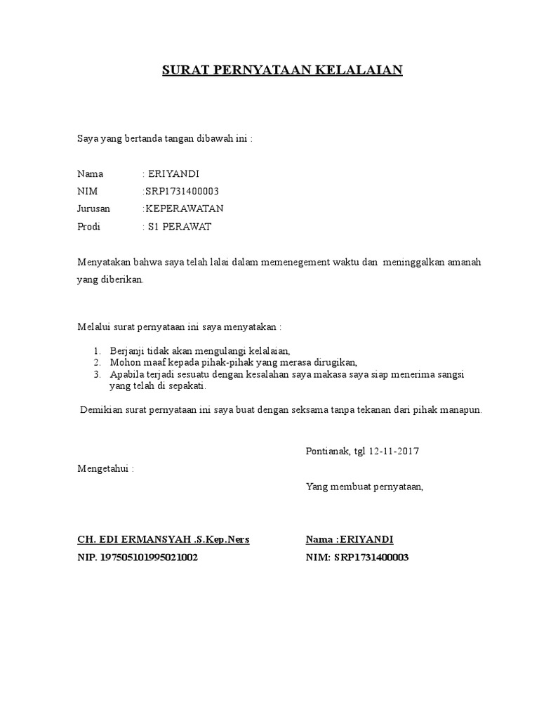 Surat Pernyataan Kelalaian | PDF