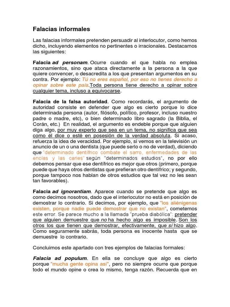Falacias Informales y Ejemplos Clave | PDF | Falacia | Prueba matemática