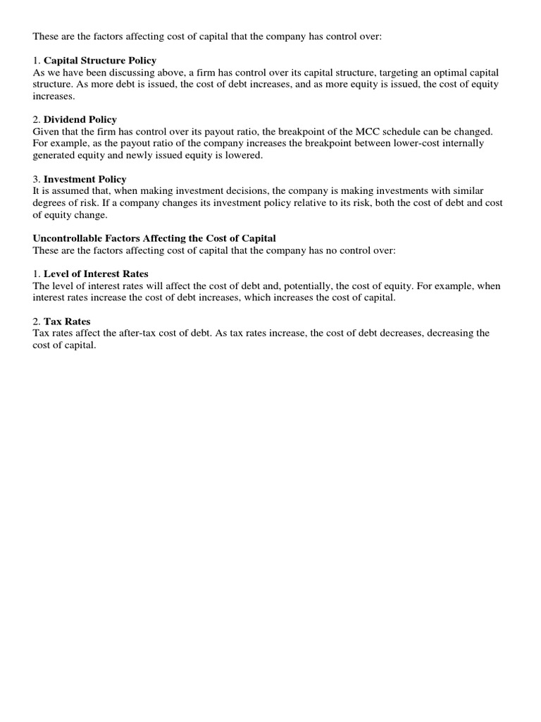 Factors Affecting Cost of Capital | PDF