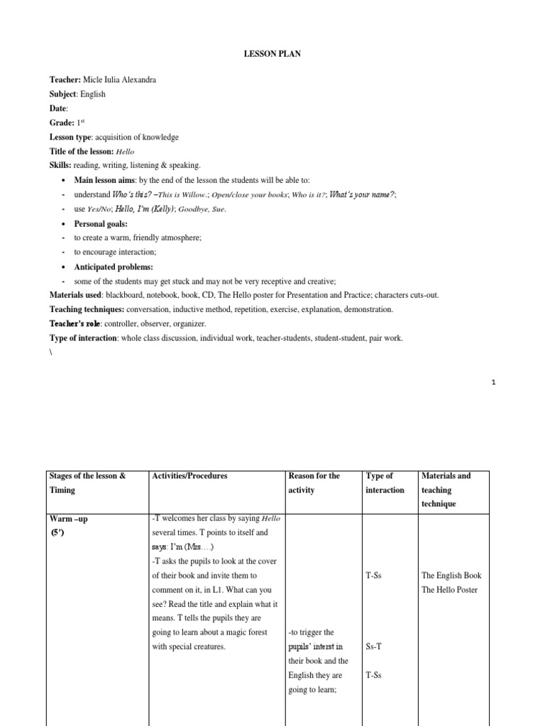 Main Lesson Aims: by The End of The Lesson The Students Will Be Able To ...
