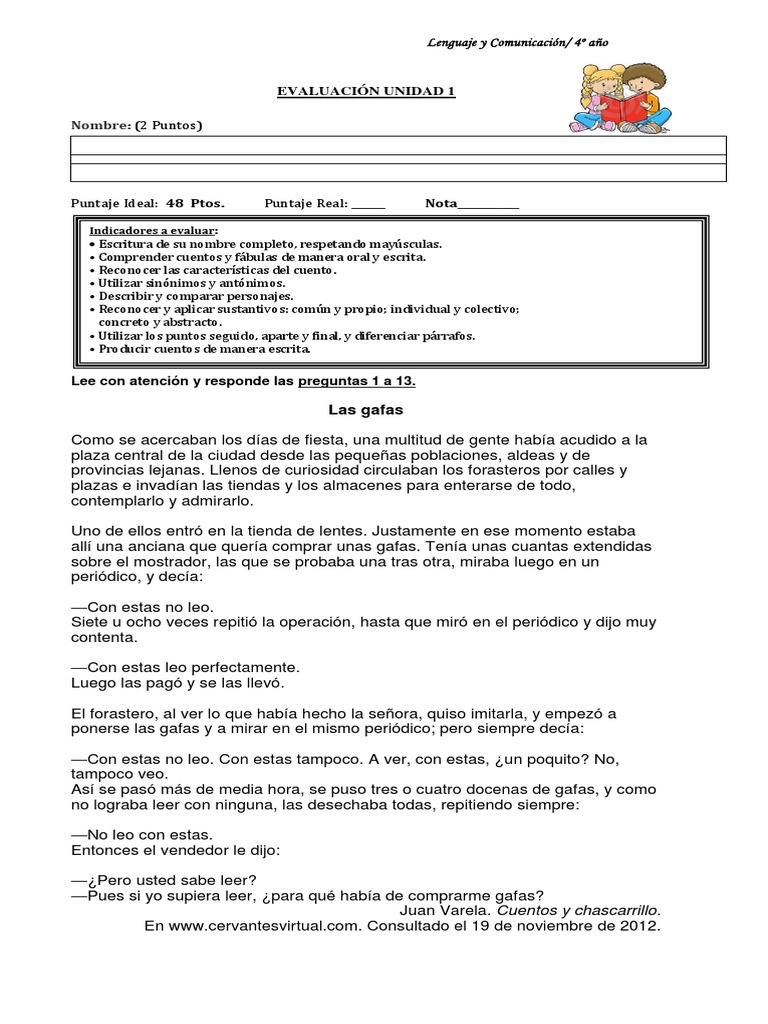 1 Unidad Lenguaje 4 Año | PDF | Lentes | León
