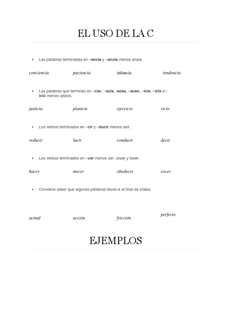 El Uso de La C | Palabra | Lengua española