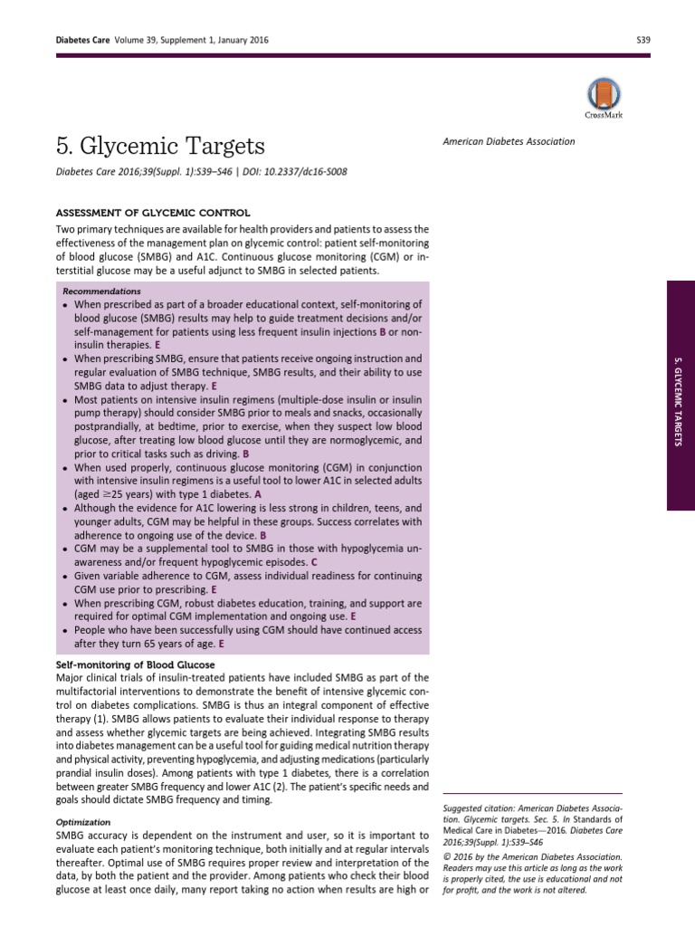 Glycemic Targets: American Diabetes Association | PDF | Glycated ...